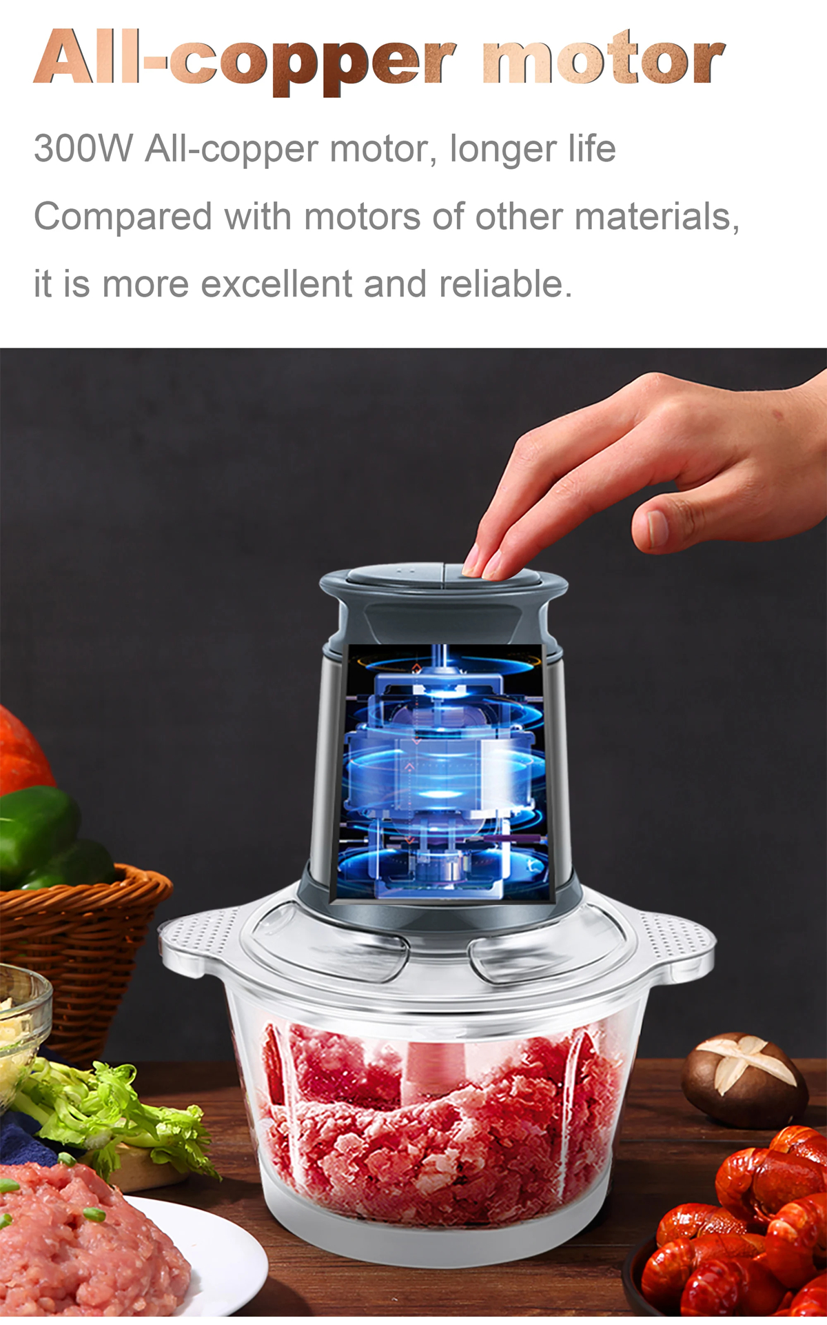 Sonifer Meat Grinder Food Chopper 2.5L 304 Stainless Steel Food Processor for Meat Vegetables ...