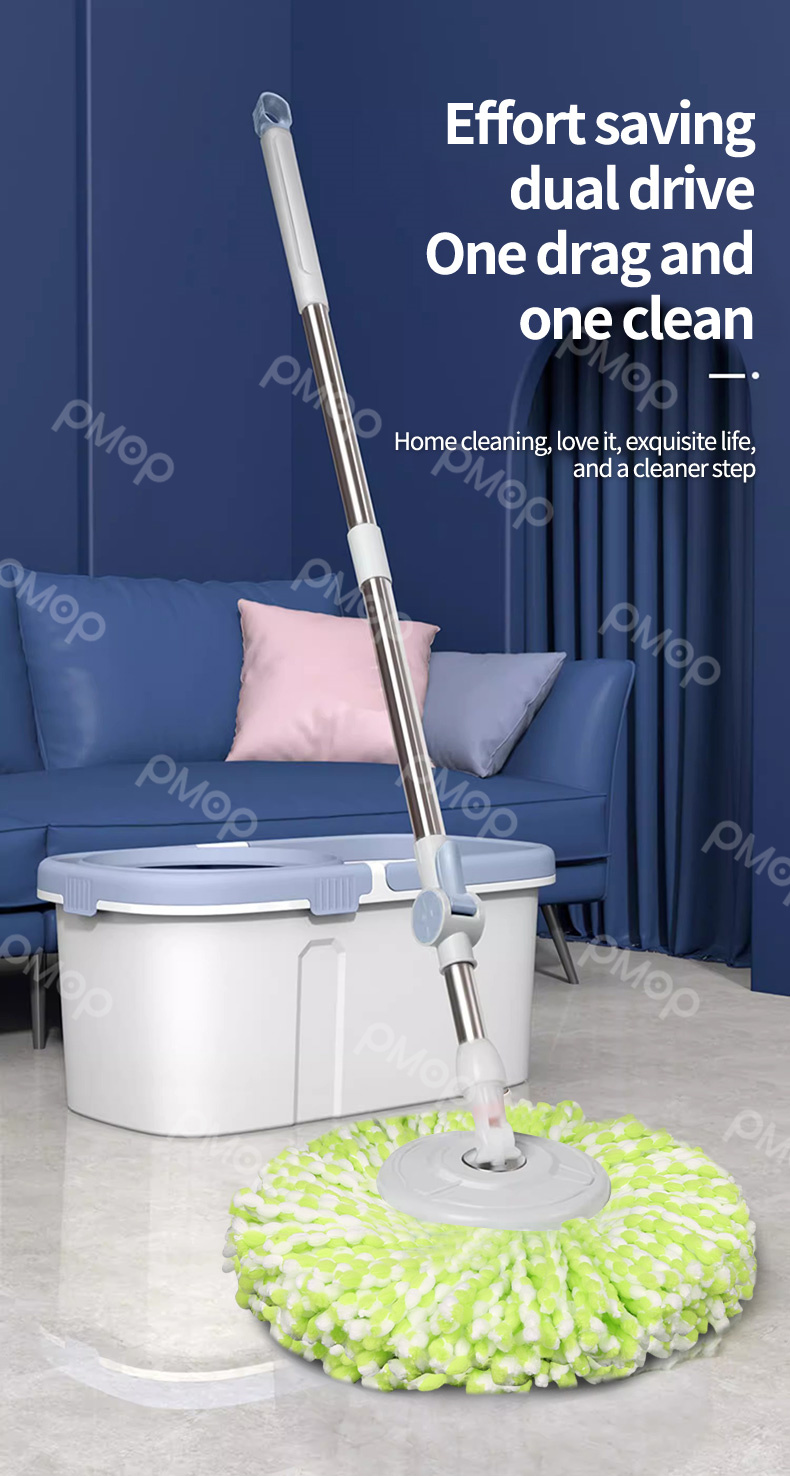 PMOP Mop With Spinner and Bucket Complete Set Stainless Steel rod Thick ...