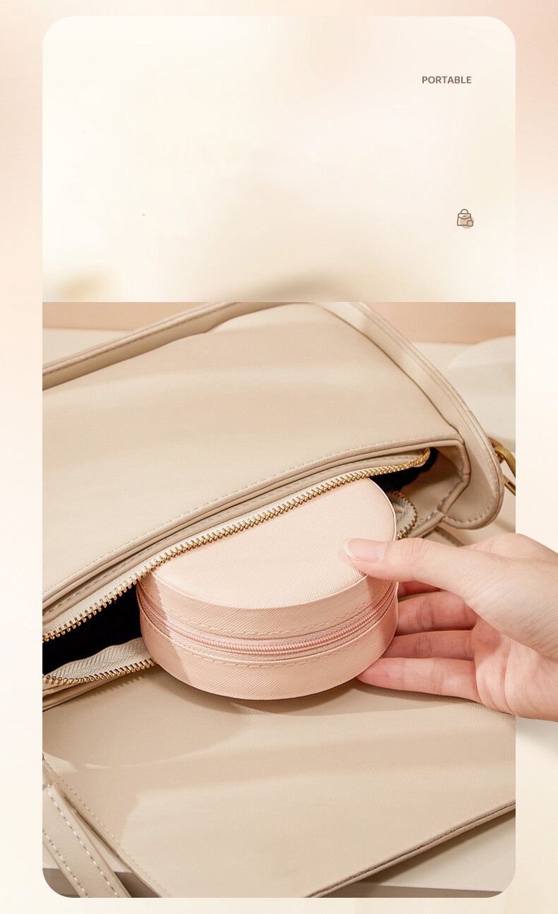Jewelry Storage Box Portable Round Leather Zipper Earrings Necklaces ...