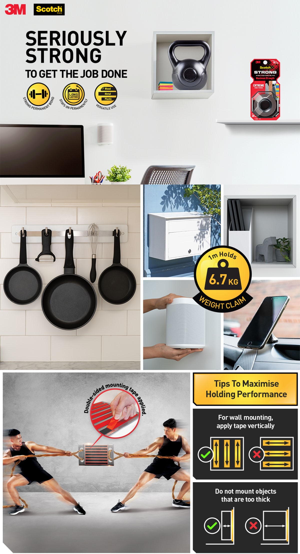 3M™ Scotch® Extreme Indoor and Outdoor Double Sided Mounting Tape, 1 pc/pack, 19mm x 1.5m ...