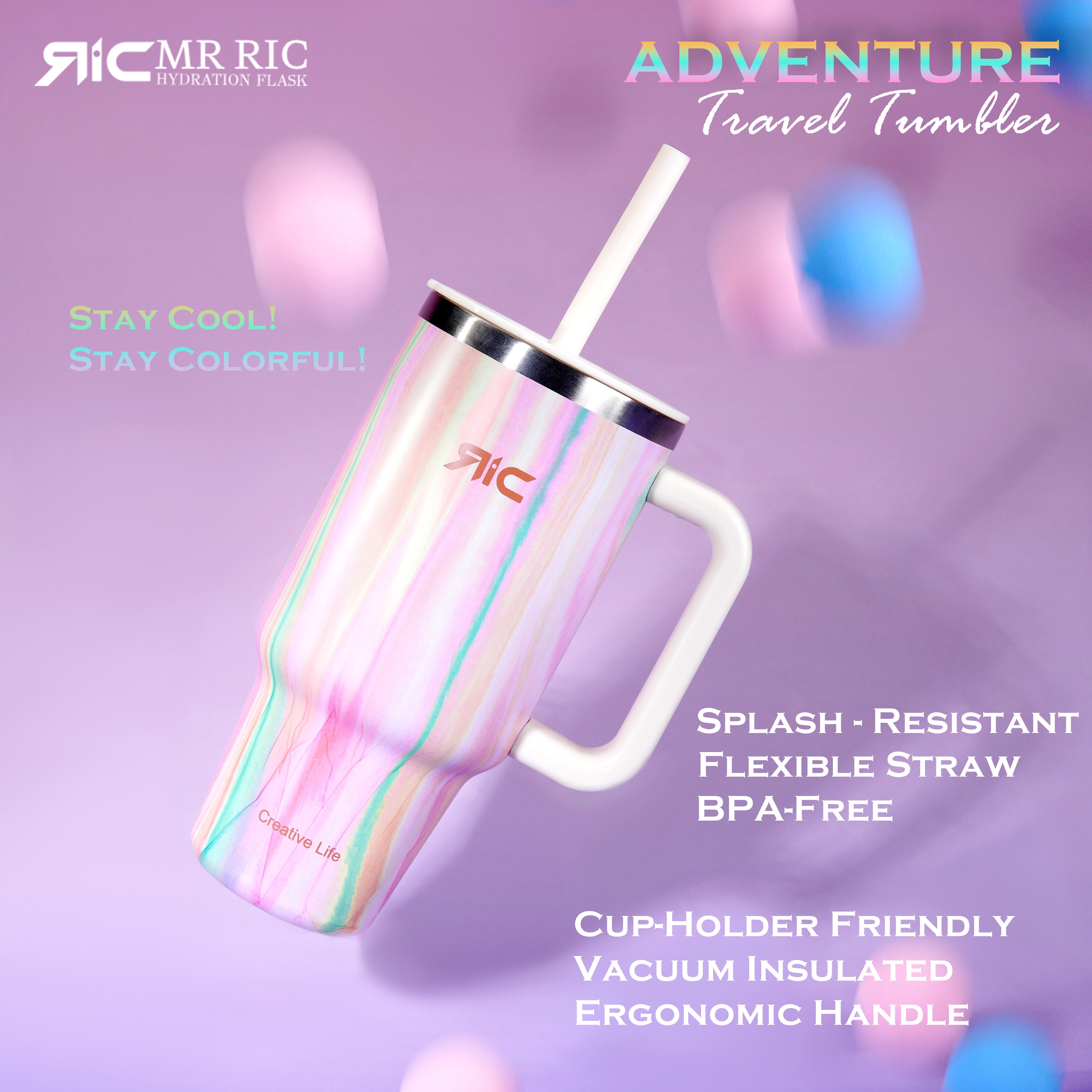 Mr Ric Adventure Travel Tumbler with Handle and Silicone Straw ...