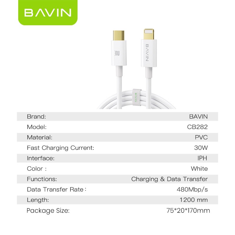 LMJ BAVIN CB282 30W PD Fast Charging & Data Transfer Cable 1.2m Long ...