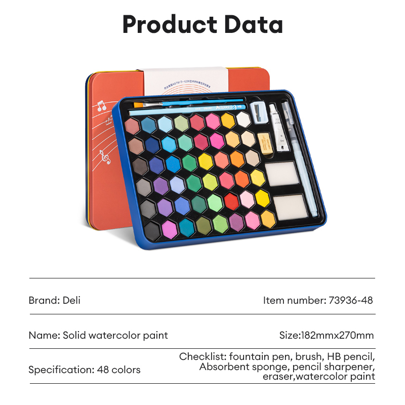 Deli 24/36/48 Colors Solid Watercolor Paint Set With Refillable Brush ...