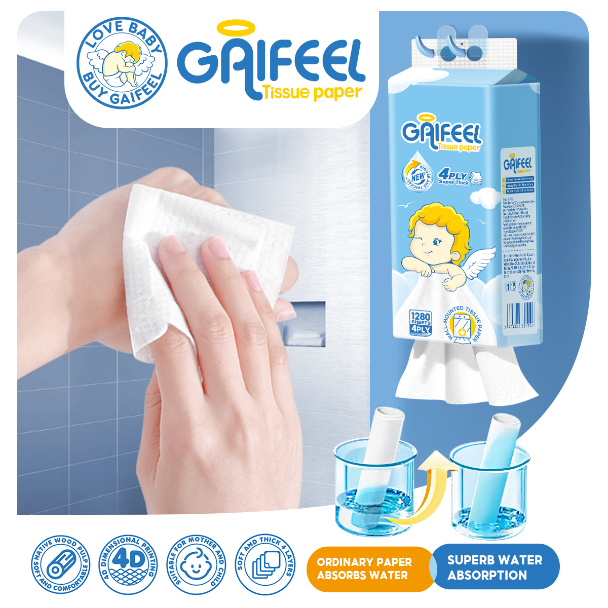 GAIFEEL High quality baby soft skin-friendly tissue Wall-Mounted/Facial ...