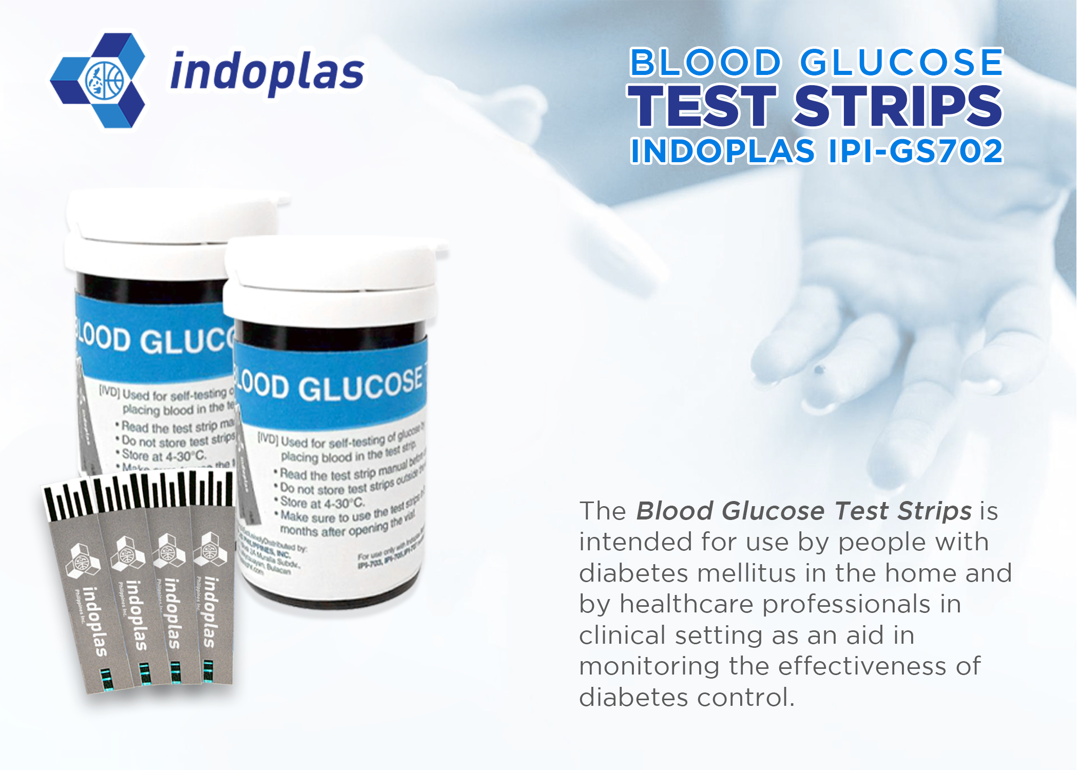 Indoplas IPI-GS-702 Blood Glucose Meter Glucometer Test Strips - 50 pcs ...