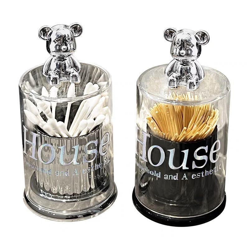 NEW Light Luxury High-end Bear Design Toothpick Holder w/Lid Cotton ...