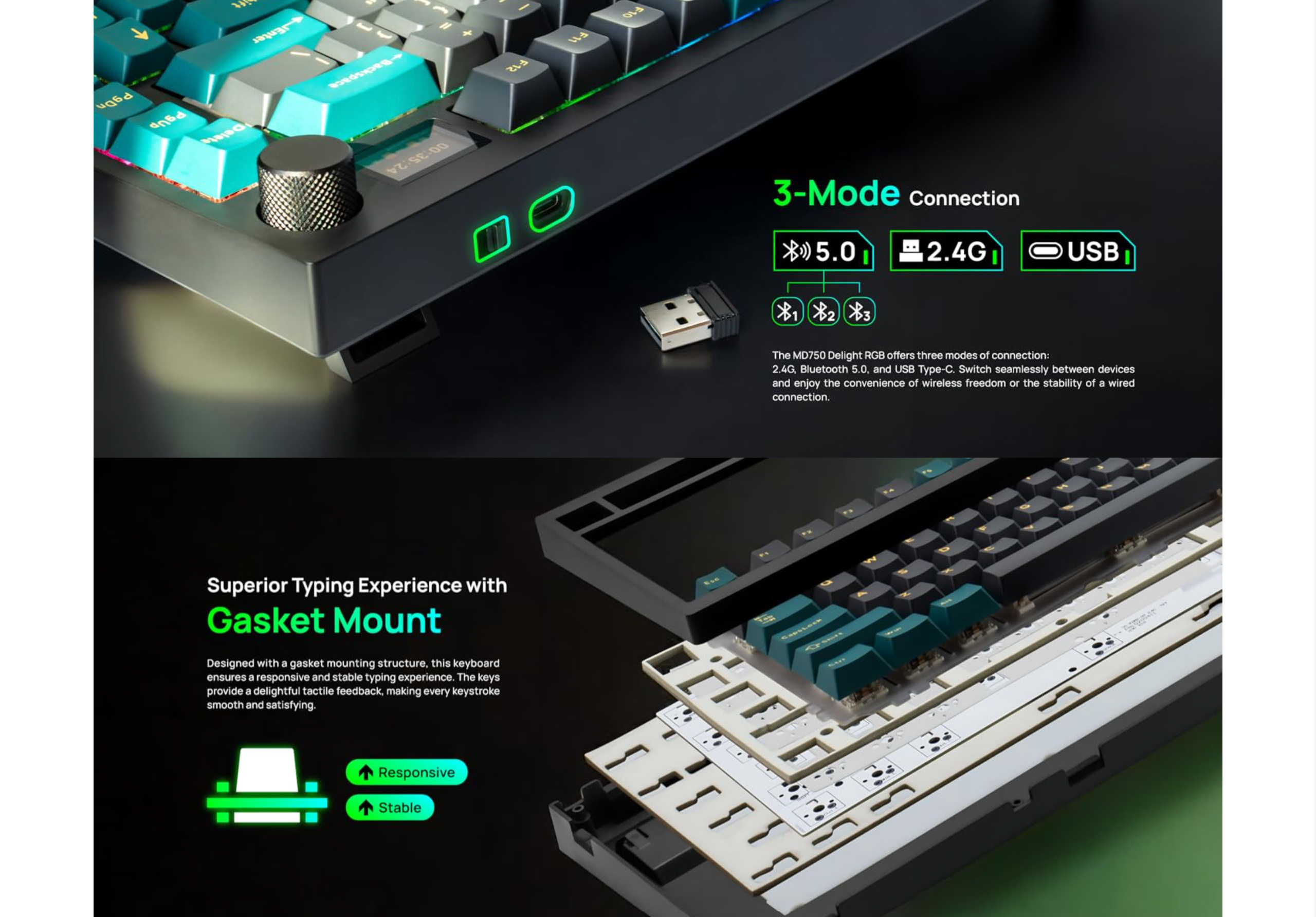 Barocco Mistel MD750 Delight Tri-Mode RGB Hot-Swappable Mechanical ...