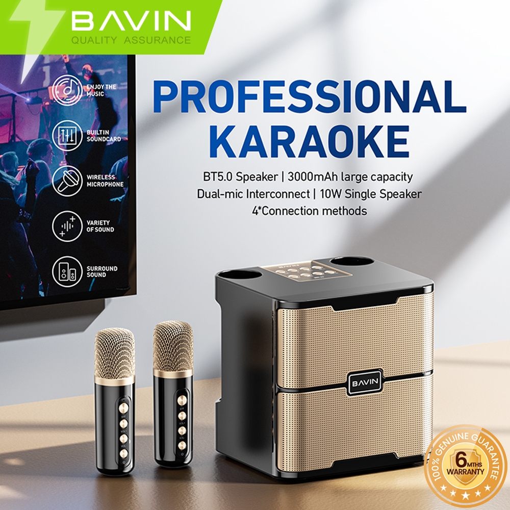 BAVIN BM22 Mini Amplifier Karaoke Bluetooth Wireless Speaker with Heavy Bass Sound Dual Mic ...
