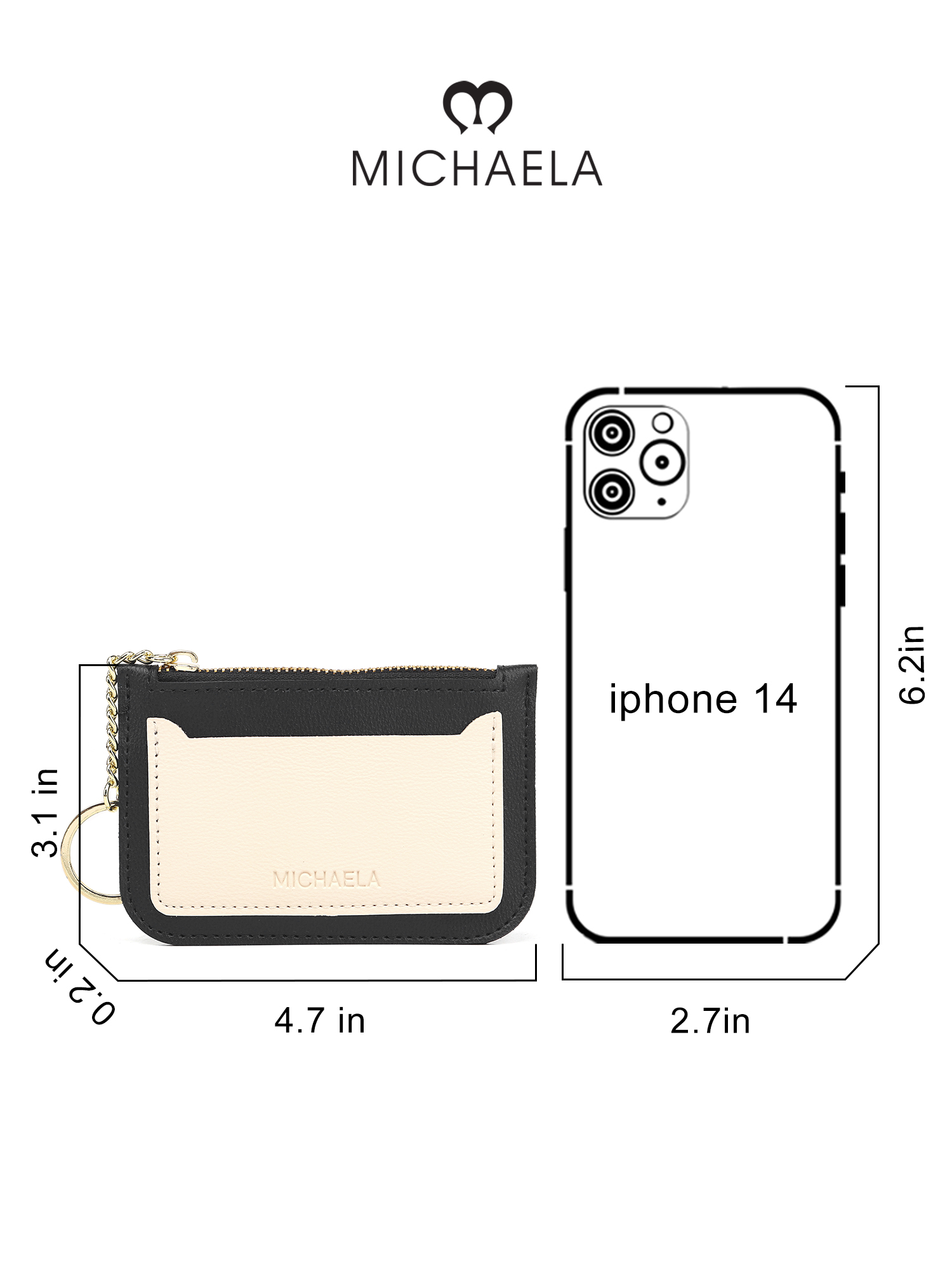 MICHAELA Stylish Zipper Card Holder with Keychain Two Tone Slim Roomy ...
