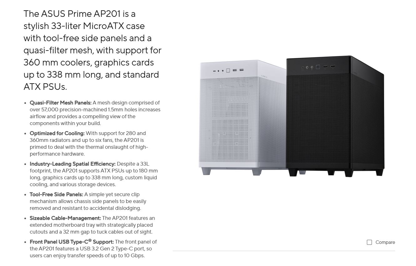 ASUS Computer PC Case Prime AP201 microATX Case Small Tower Mesh Panel ...