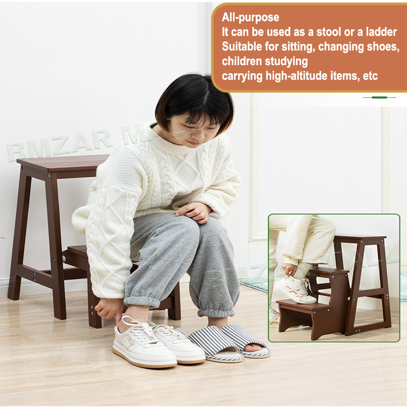 Bamboo Solid Wood Folding Ladder Chair Stool Dual Purpose Ladder Chair ...