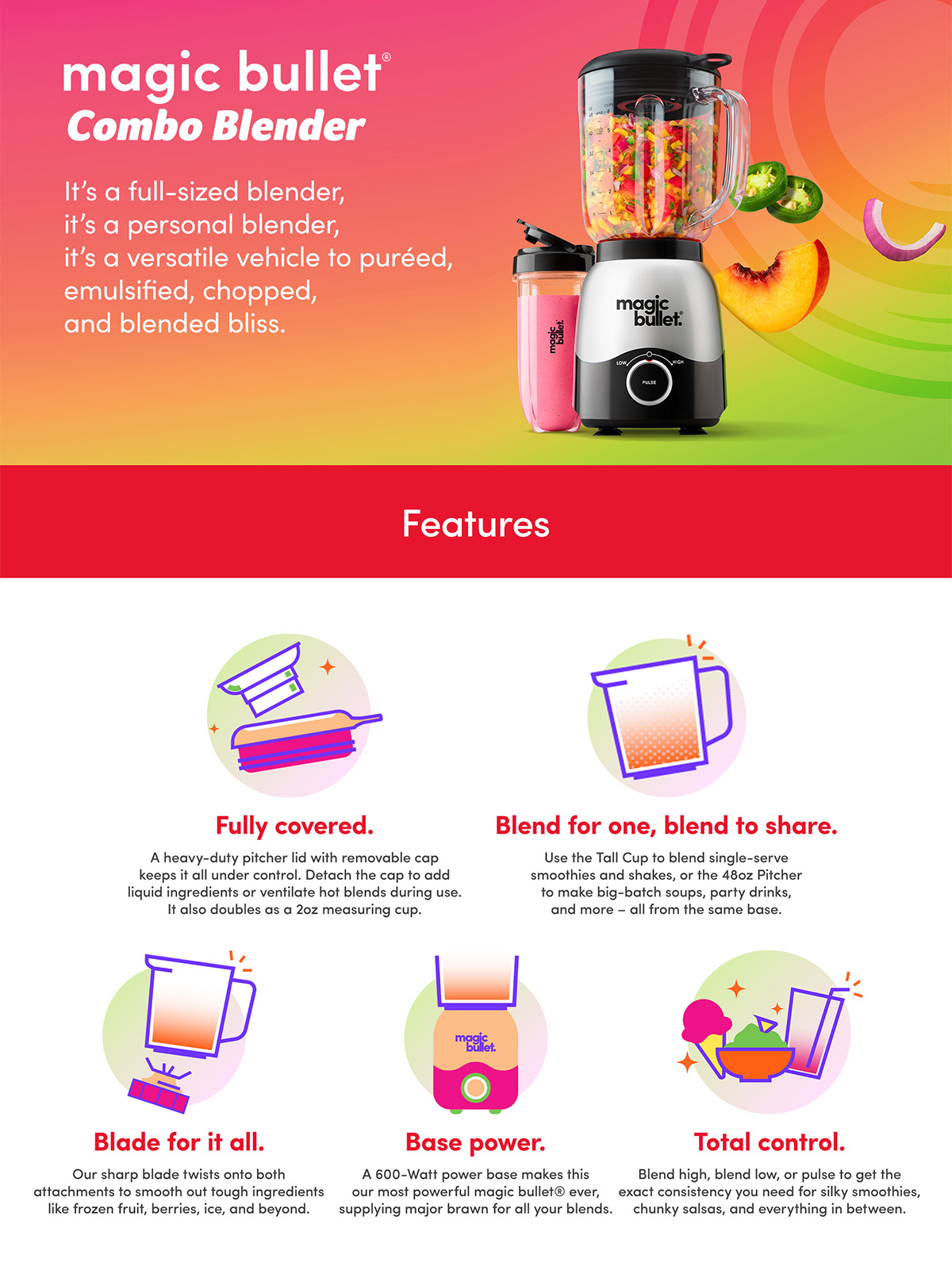 magic bullet Combo Blender 3 in 1 Multifunctional Food Processor Black ...
