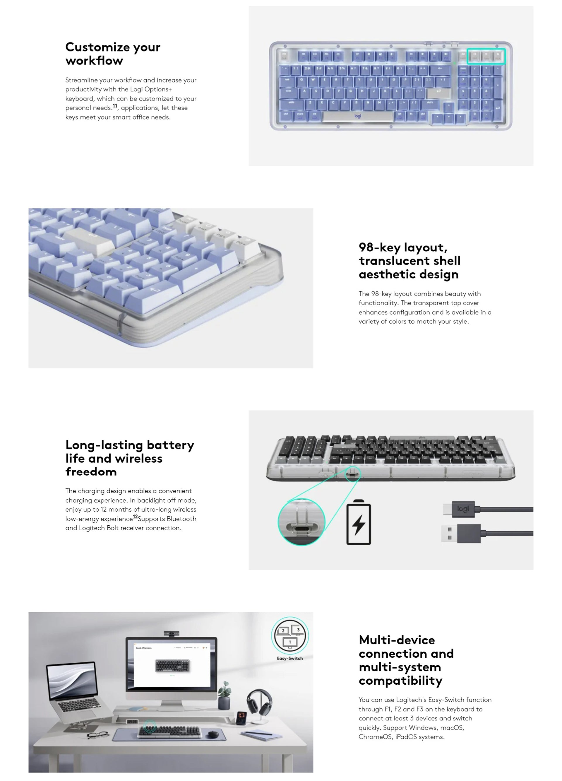 Logitech Alto Keys K98M Wireless Mechanical Keyboard with UniCushion ...