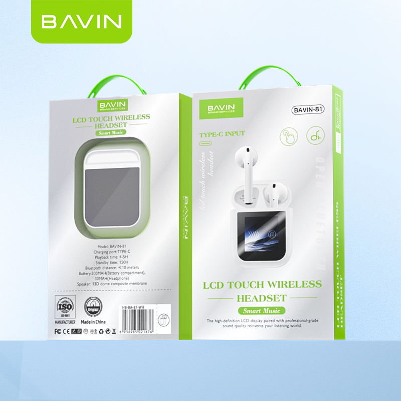 BAVIN BA81 Wireless Bluetooth Earbuds LCD Smart Touch Screen Display w ...