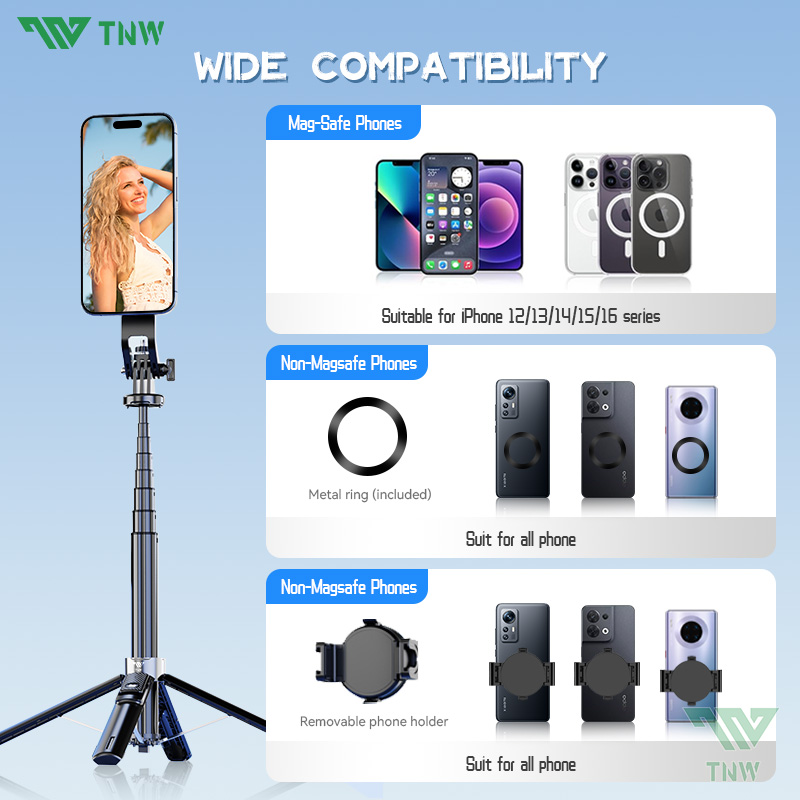 TNW SP14 Magnetic Selfie Stick 135cm Magsafe Tripod With Fill Light ...