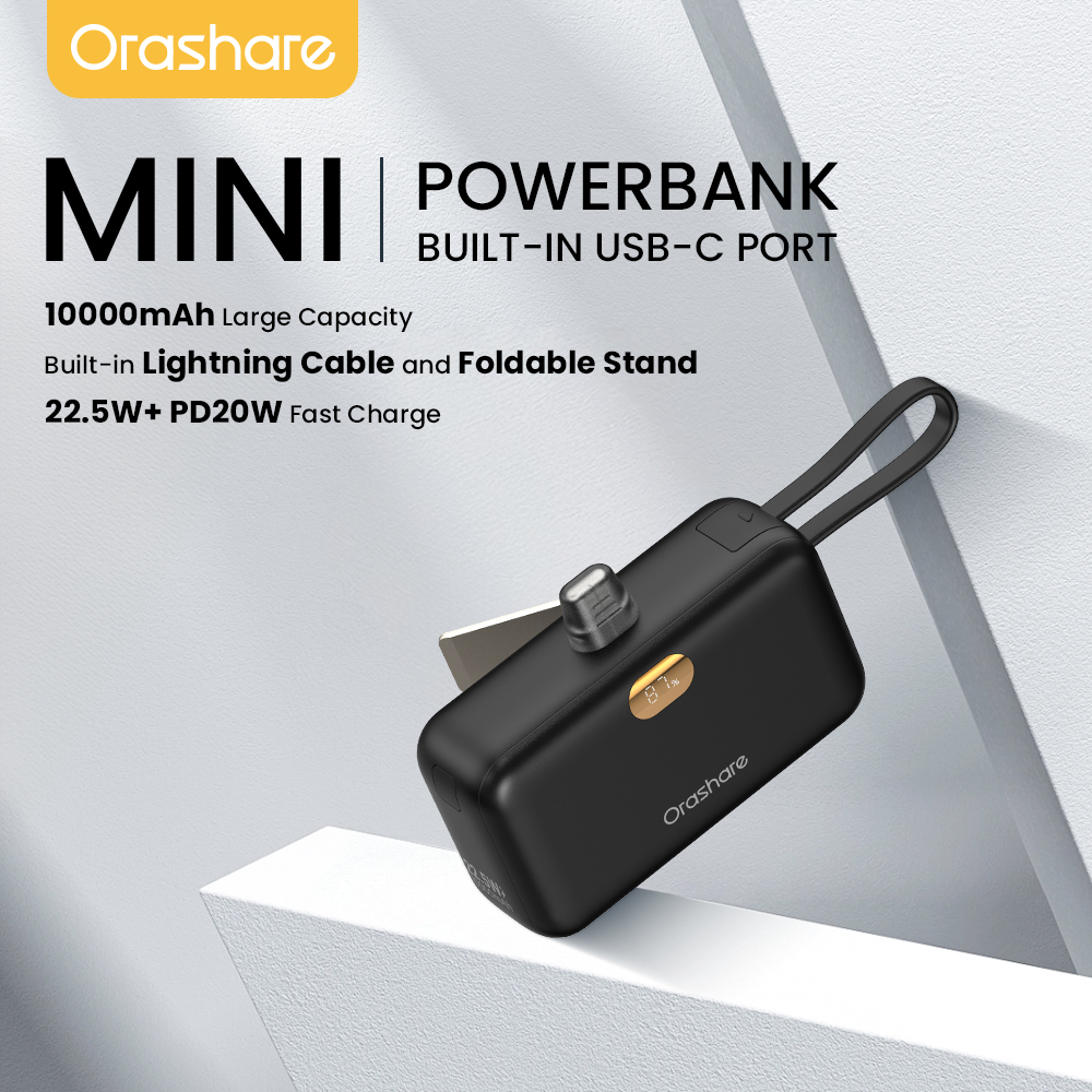 Orashare PNS10 10000mAh Mini Powerbank Built-In USB-C Connector & iP ...