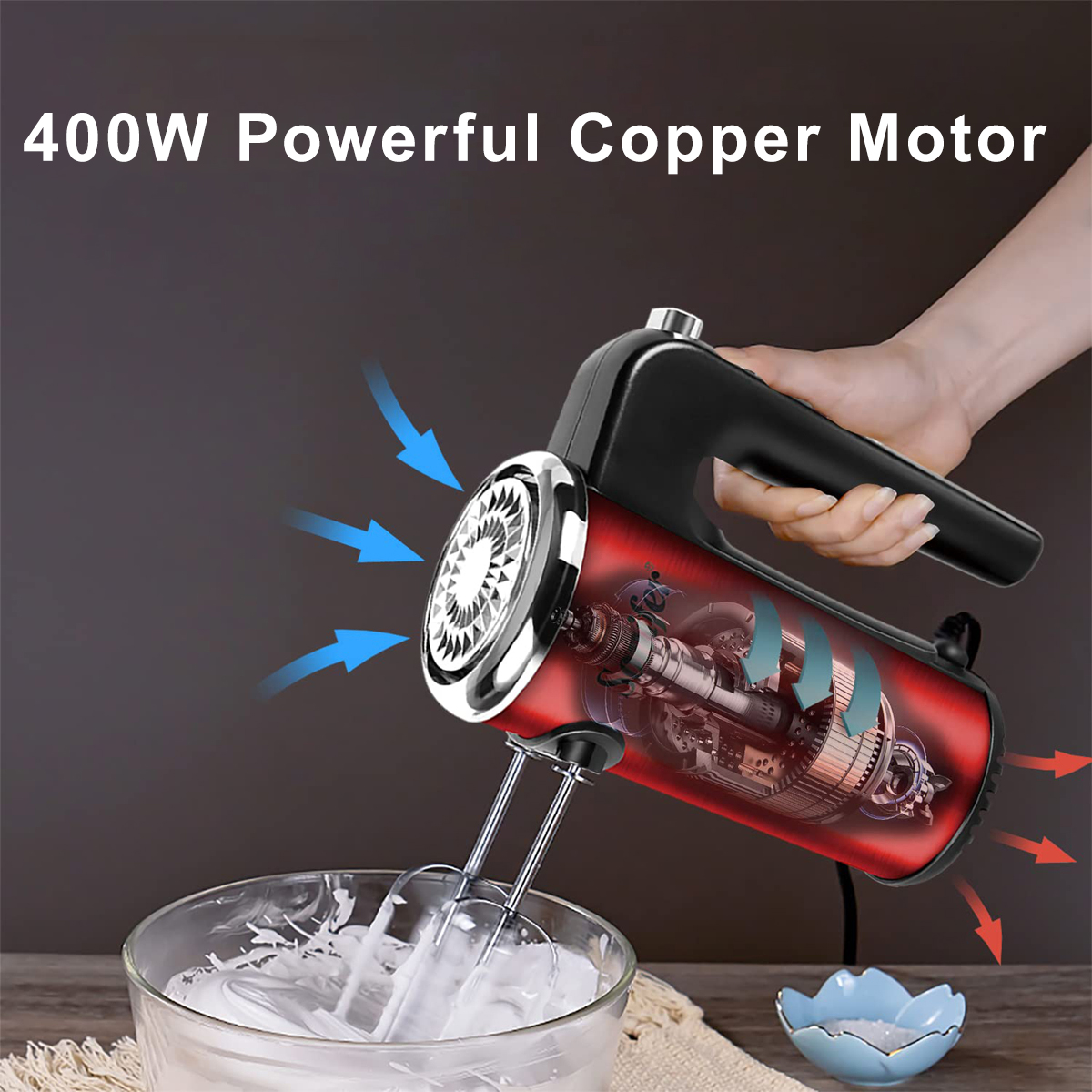 Sonifer Hand Mixer 400W 304 Stainless steel housing 5 Speed Electric ...