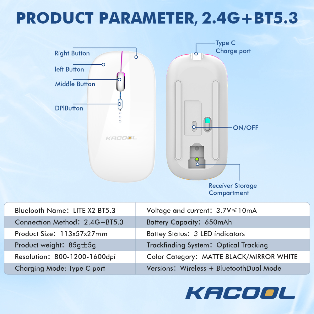 Kacool 2.4G Wireless Rechargeable Charging Mouse Ultra-Thin Silent ...