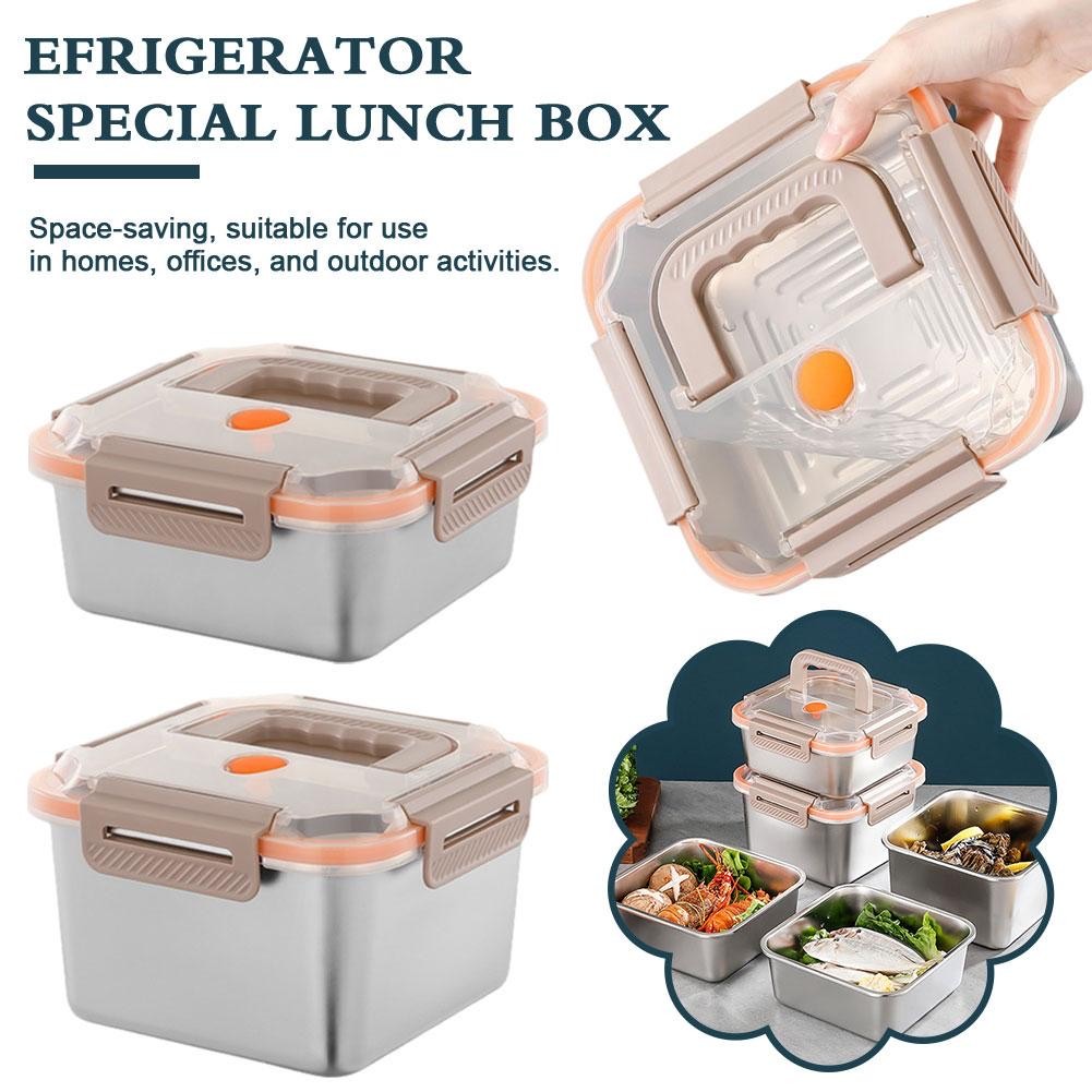 Stainless steel lunch box with lid refrigerator food storage box fresh ...