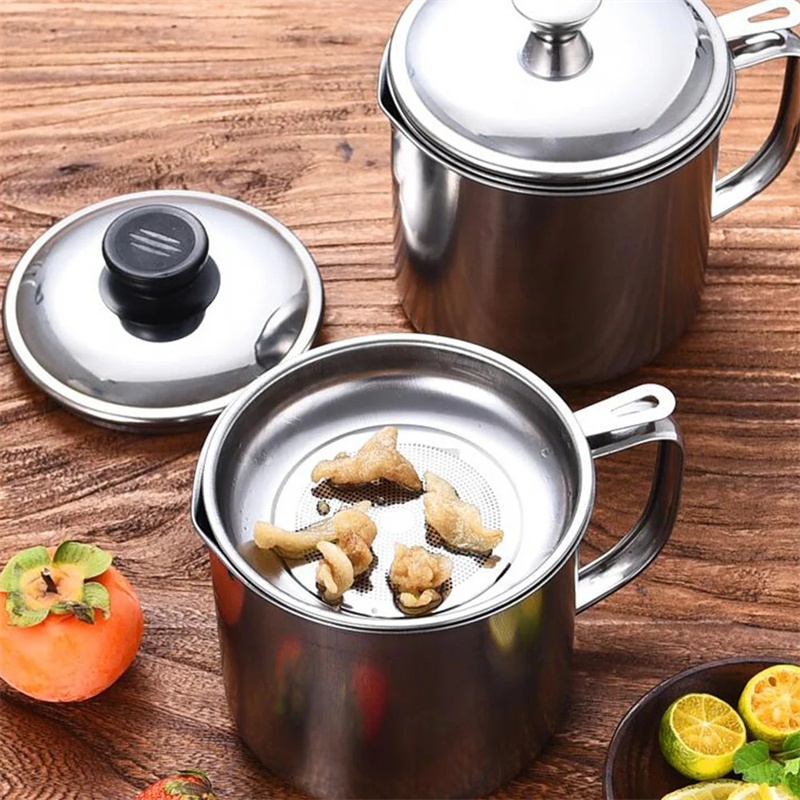 1.3L 304 Stainless Steel Oil Strainer Pot with Lid Filter Cooking Oil ...