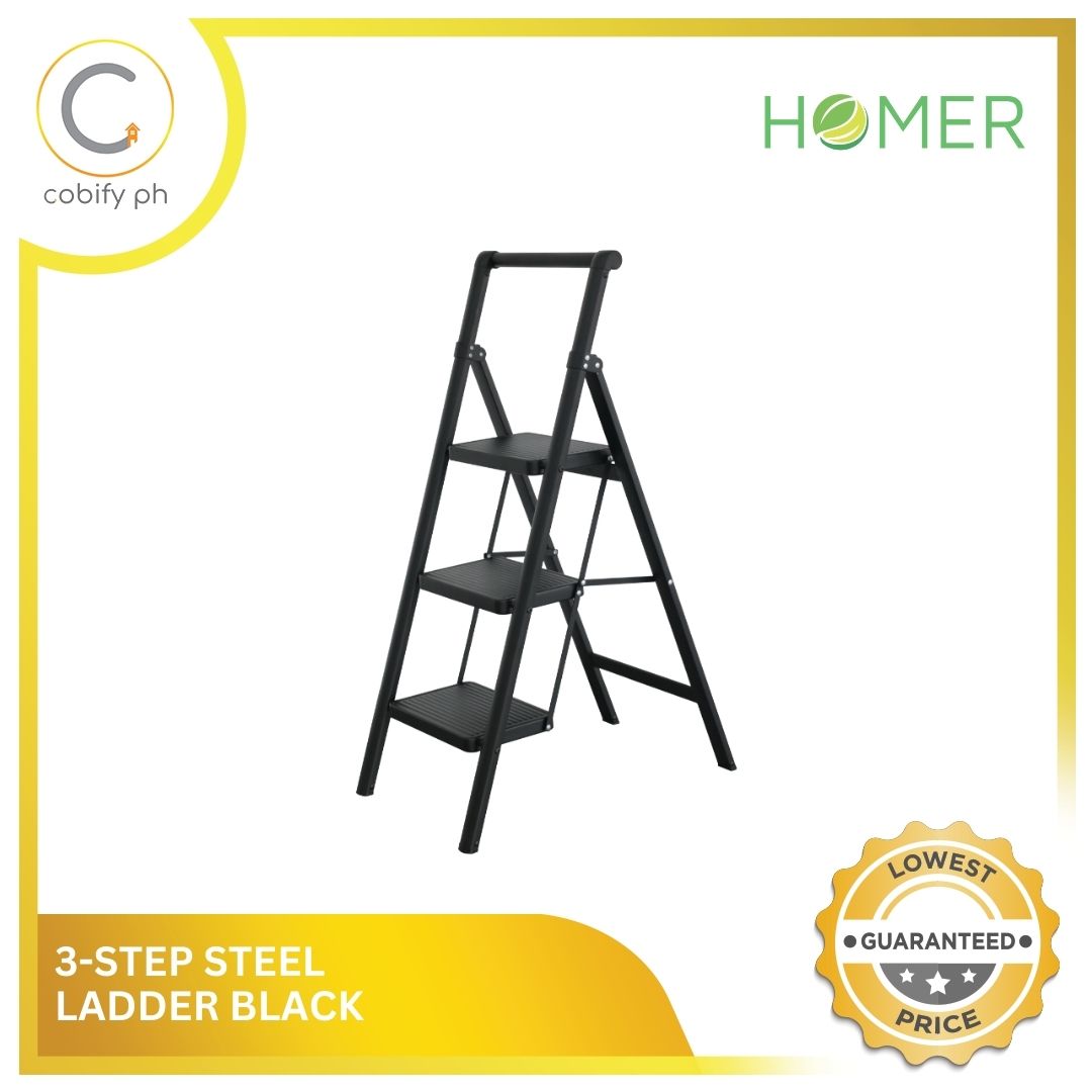 HOMER 3-Step Steel Ladder Black 110 x 43 x 64cm | Shopee Philippines
