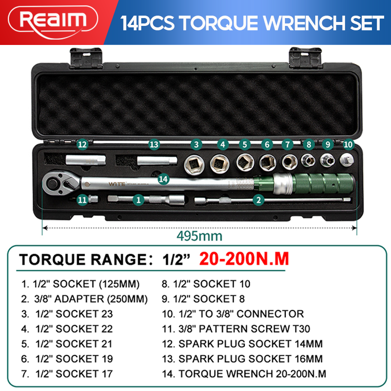 REAIM Torque Wrench Original 20-220/10-110N.M Ratchet Wrench Tools Set ...
