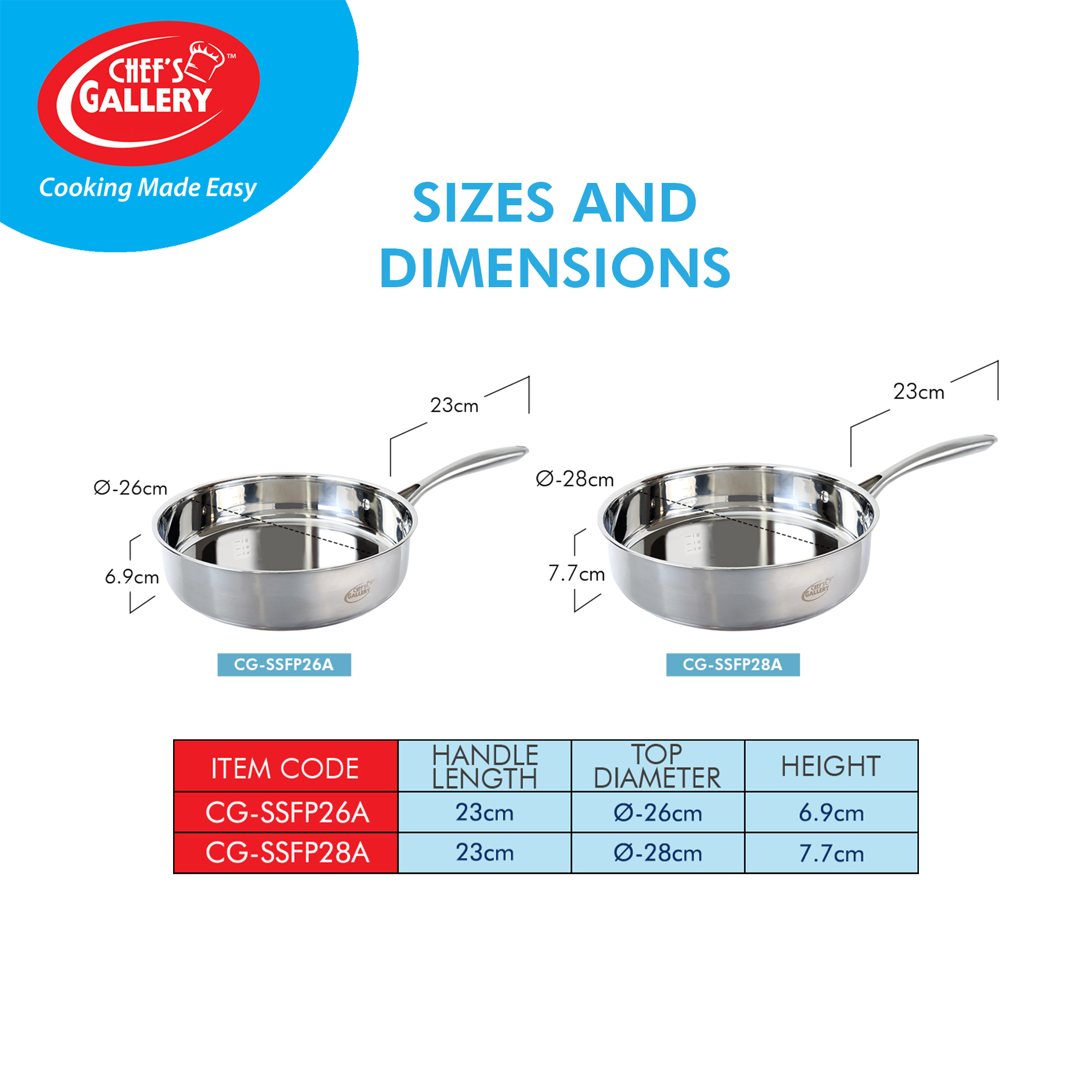 Chef's Gallery Stainless Steel Frying Pan 26cm/28cm | Induction Ready ...