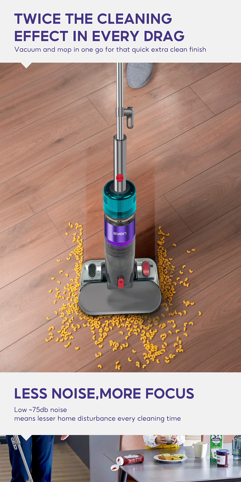 EYSIN VC30 Plus 3in1 Handheld Lightweight Vacuum Cleaner with Large Mop Pad and Strong Suction ...