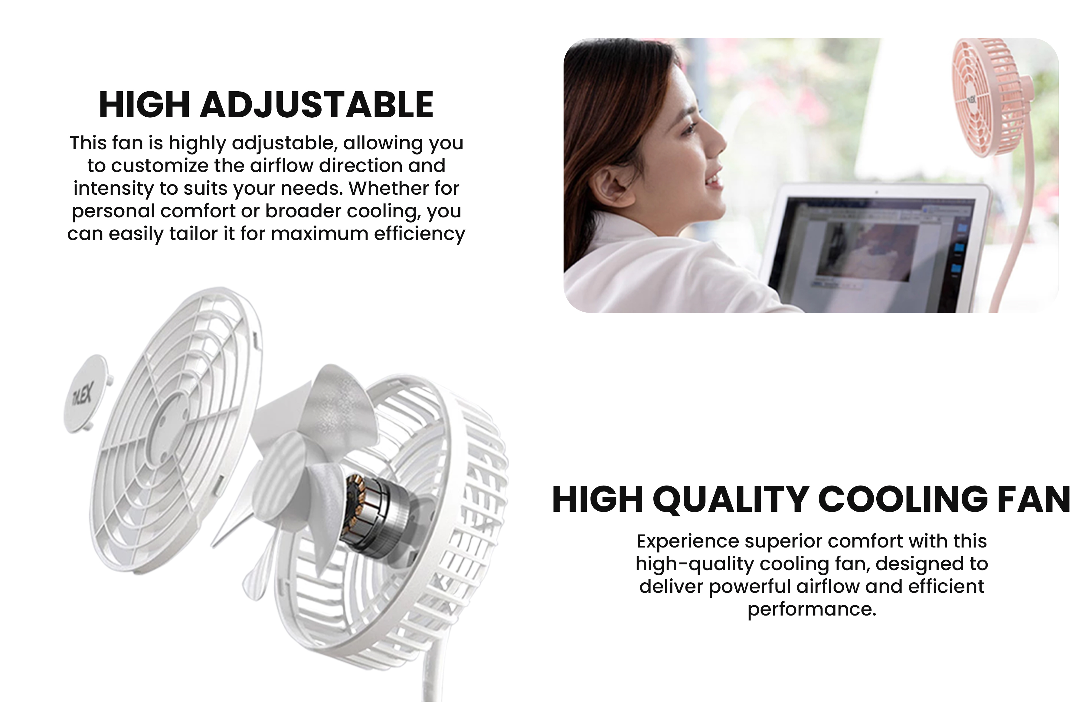 Tylex XM37 Portable Fan Multi-function Bendable Desk Table Car Clip w ...