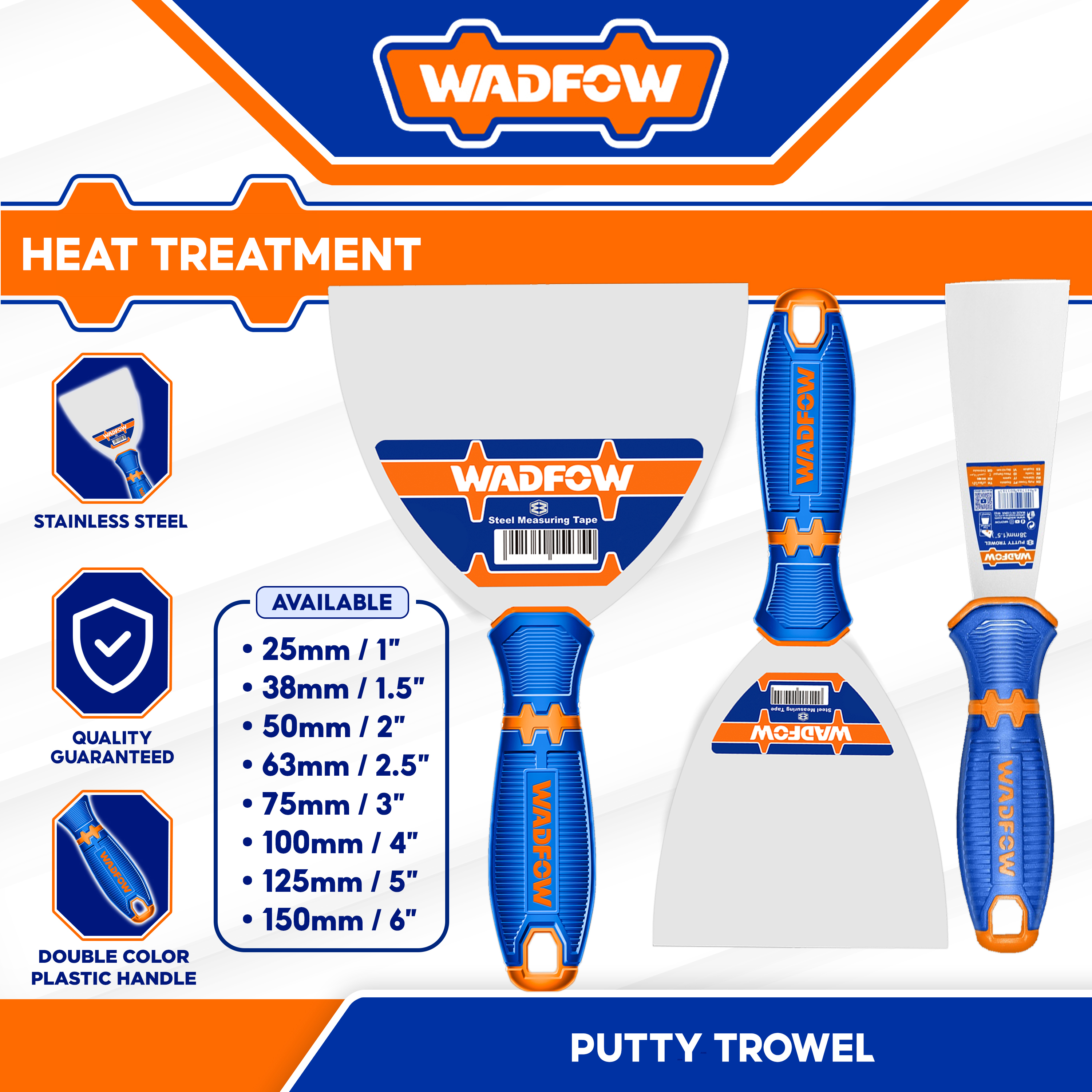 Wadfow Putty Trowel Stainless With Double Color Handle 125mm(1")-150Mm ...