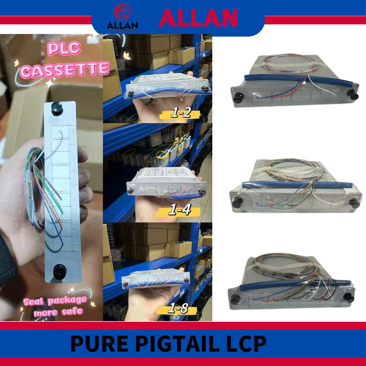 ALLAN Fiber Optic 1-2 1-4 1-8 Cassette Pigtail Lcp Fiber Splitter FTTP ...