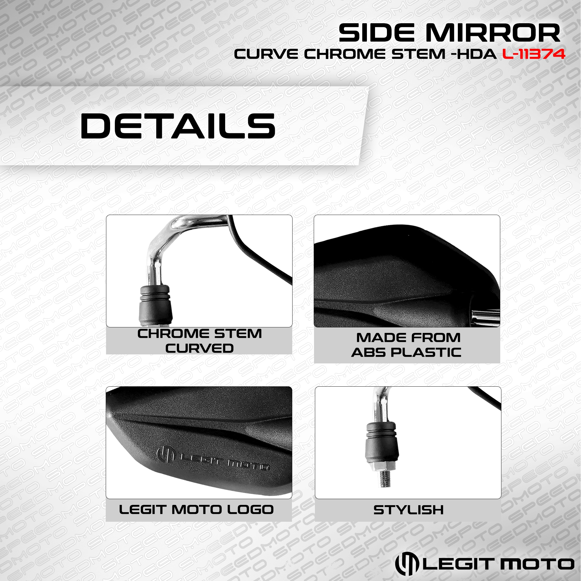 LEGITMOTO CURVE CHROME STEM SIDE MIRROR NON-GRADED LENS 10MM YMA L ...