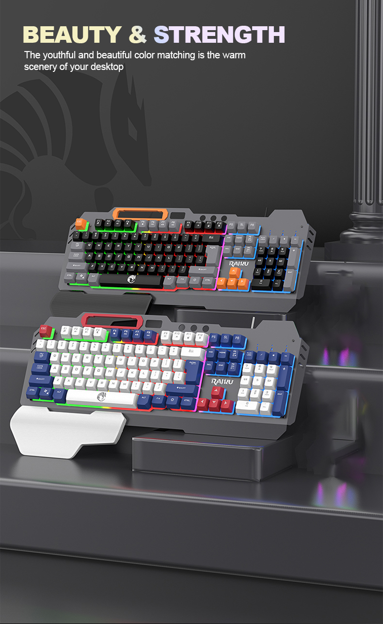 Raiku K16 High-End Colorful Luminous Keyboard Silver Paste Suspended ...