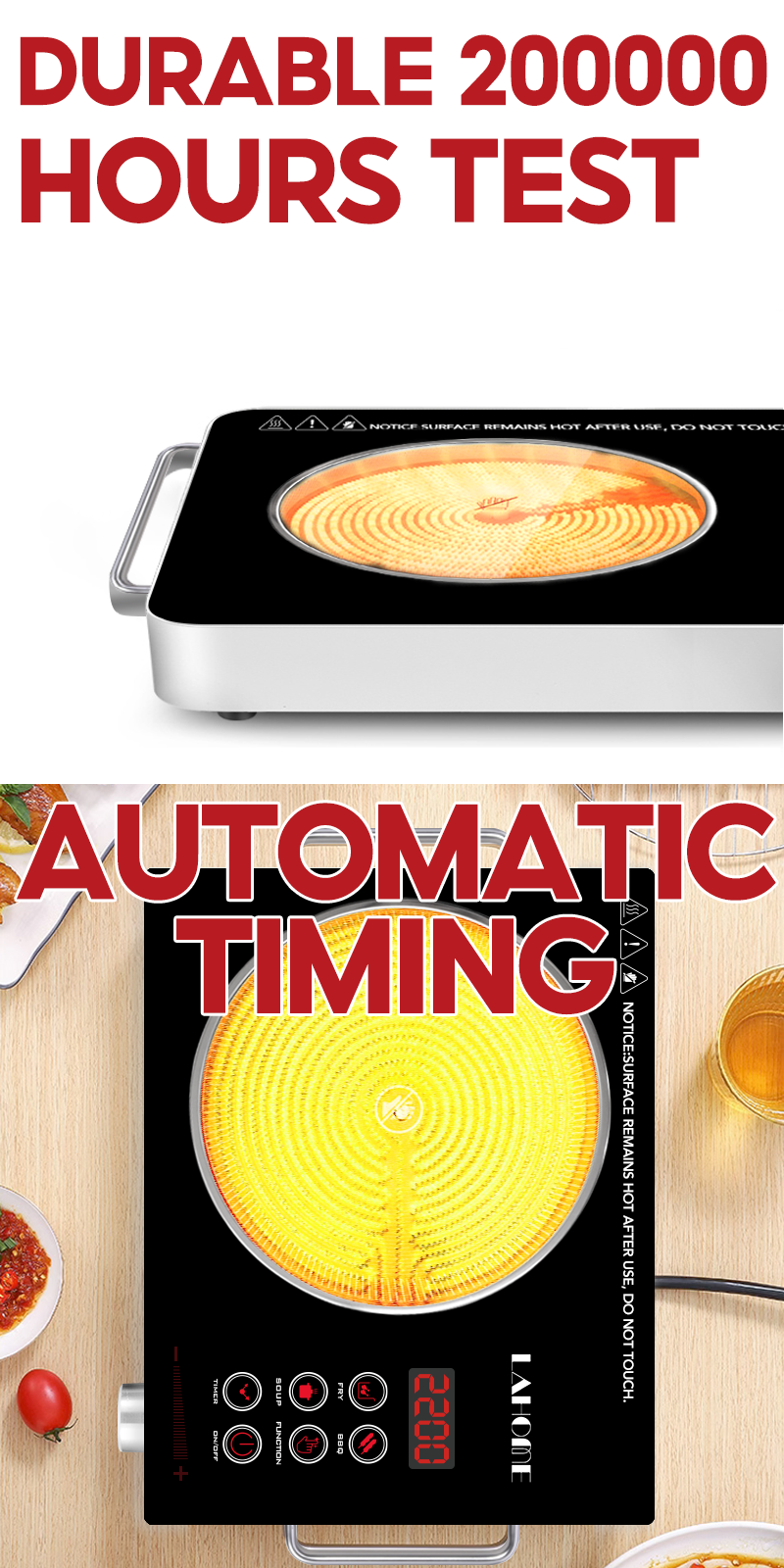 Lahome D480 Electric Ceramic Infrared Stove Timer Fast Heater Induction ...