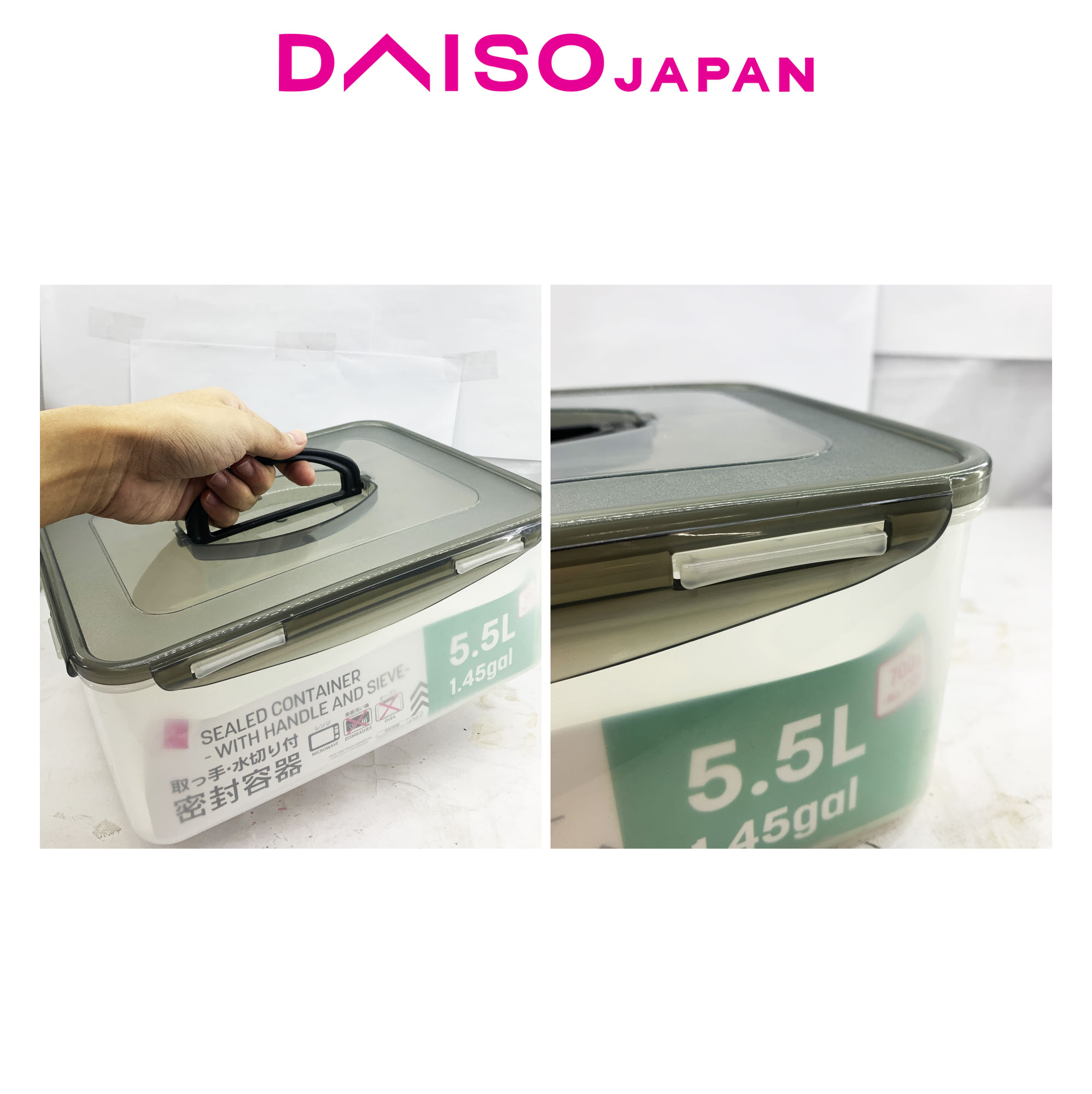 Daiso Microwaveable Sealed Container with Handle and Sieve (5.5L ...