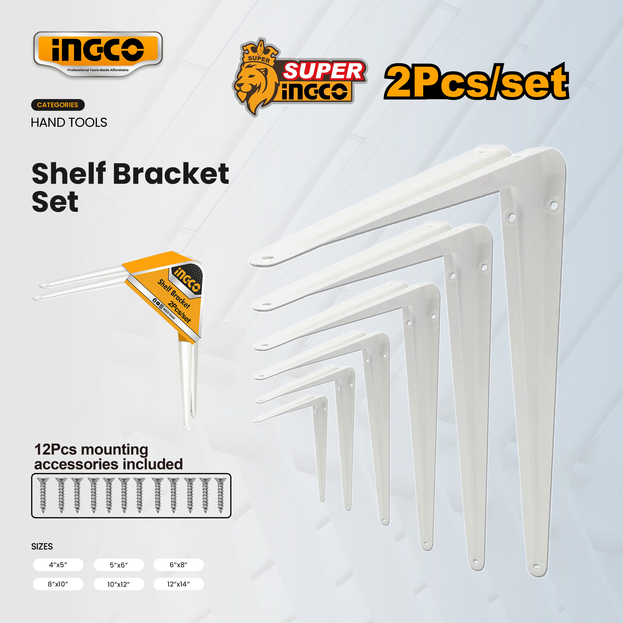 Ingco 2pcs White Shelf Bracket Set w/ 6 Attachment Floating Wall ...