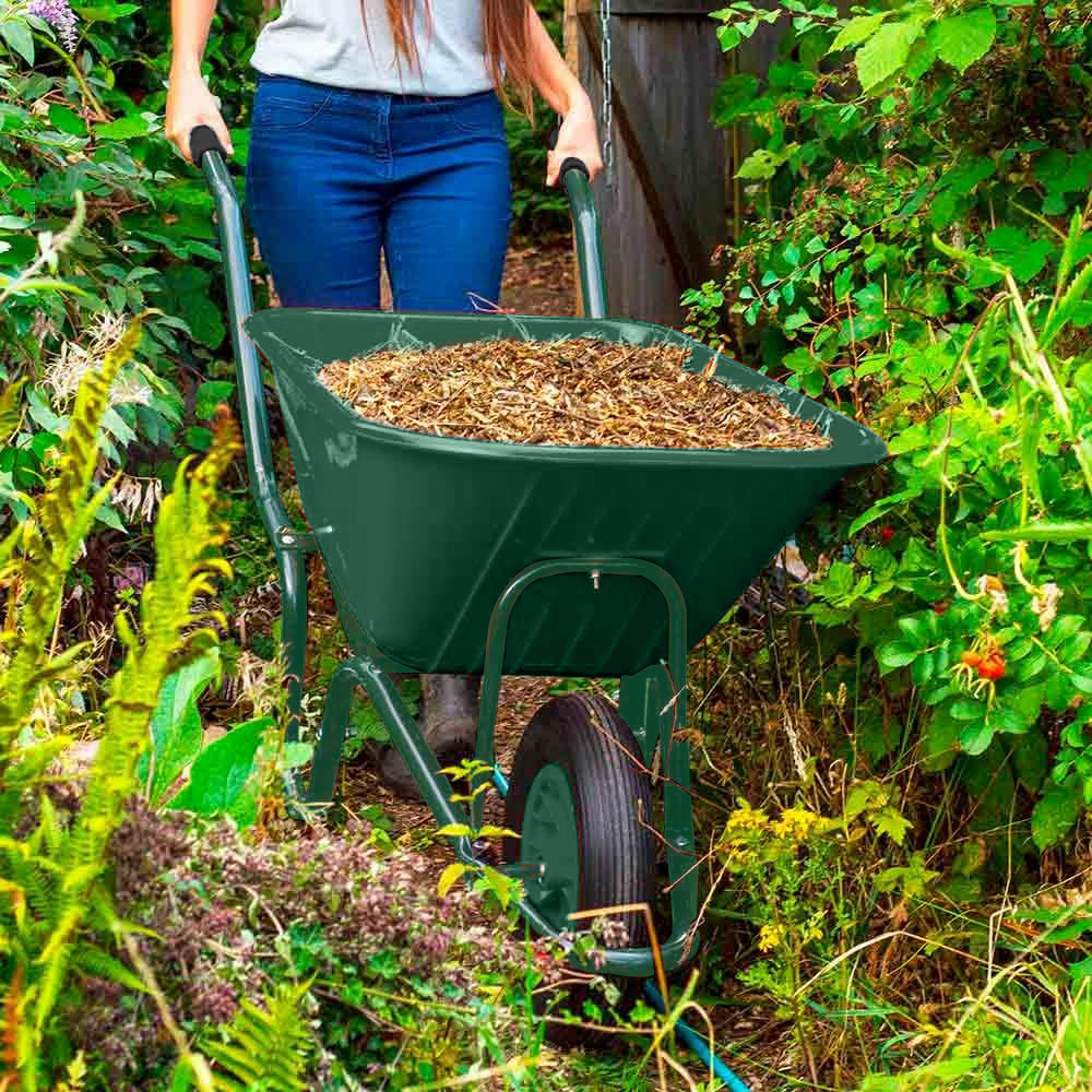 65L Heavy Duty Wheelbarrow, 14" Inflatable tires, Double Ball Bearings ...