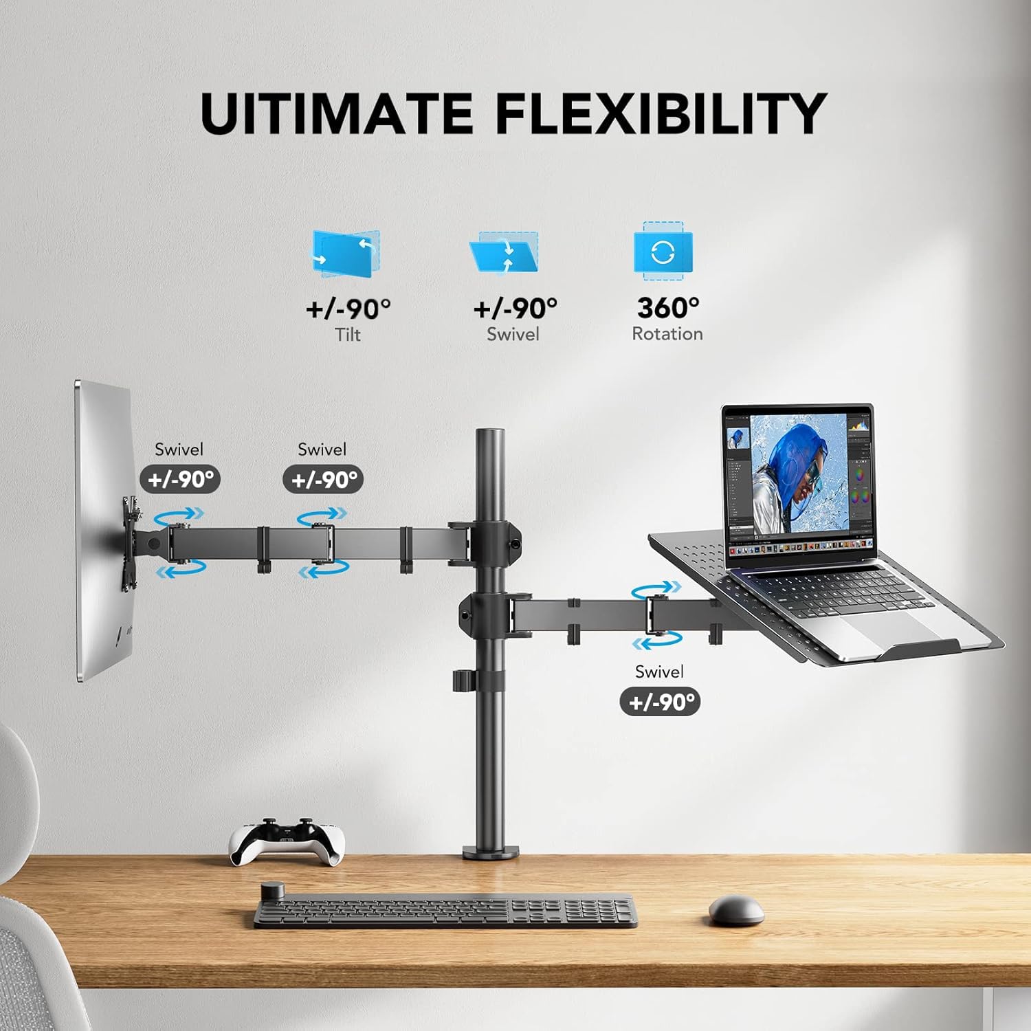 Dual Monitor & Laptop Stand for 13-32”Screen + 17" Notebook,Adjustable ...