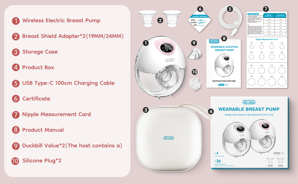 Dr.isla 1pcs Breast Pump Electric Wireless 4 Modes & 36 Levels 27mm ...
