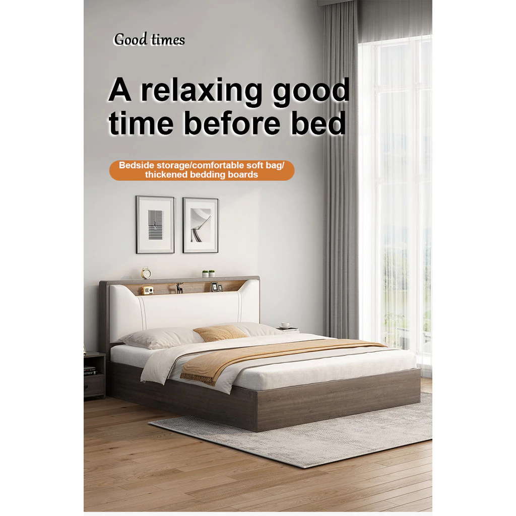 MC&HOME Home bed frame bedroom furniture bedModern simple all solid ...