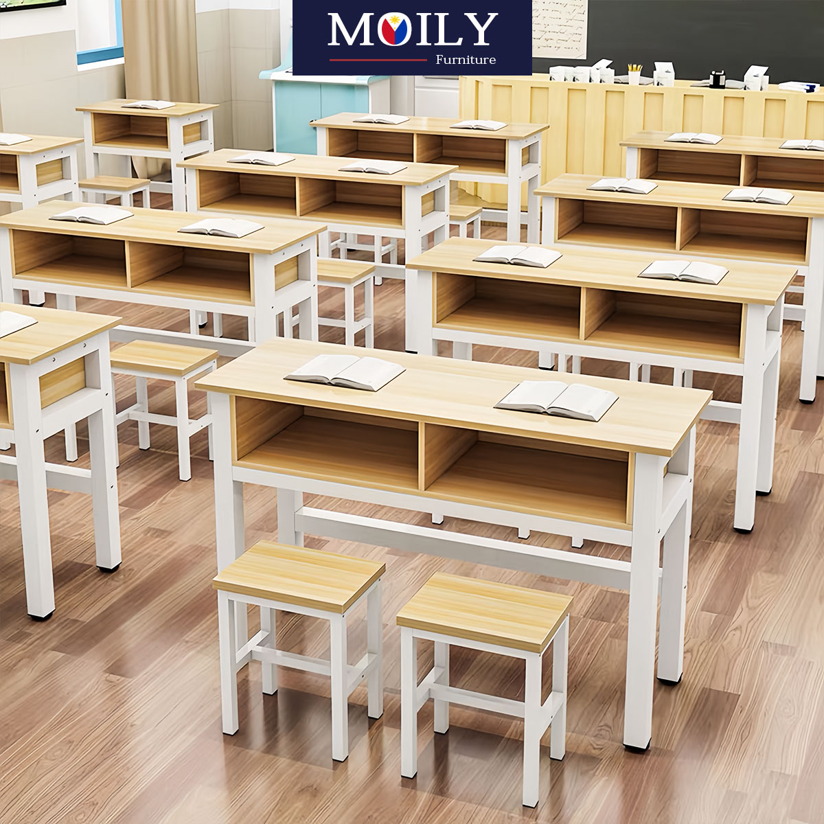 MOLY Double study desk, drawer desk, office desk, computer desk, with ...