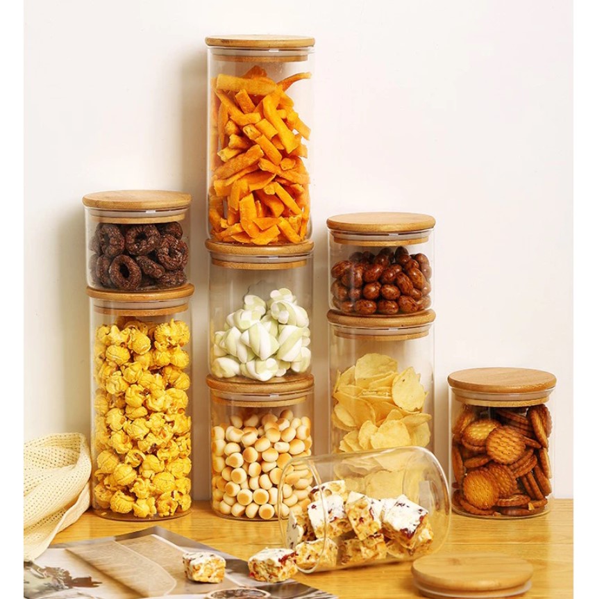 MP Bamboo Lid Cover Food Storage Glass jar Container Air Tight Canister ...