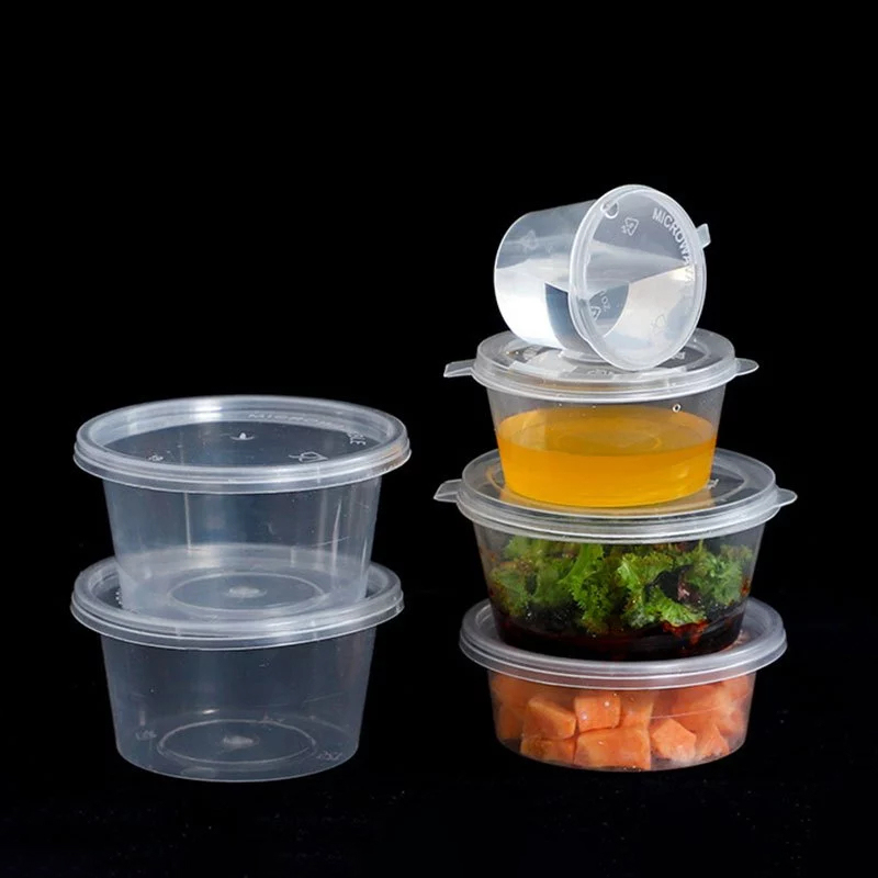 100pcs丨Hinged Sauce Cup Round Portable Food Container With Hinged Lid ...