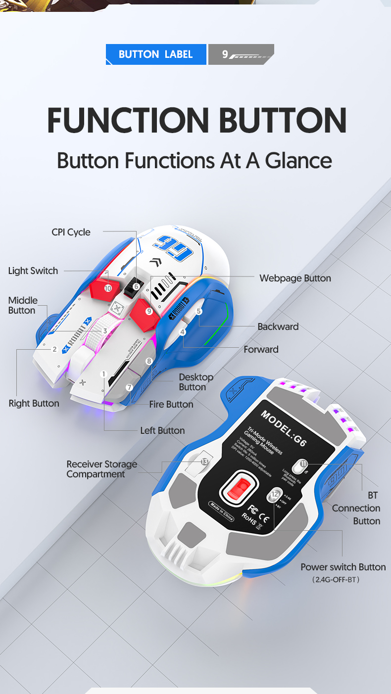 Ziyoulang G6 Wireless Gaming Mouse 12800 Dpi 16 RGB Backlit Ultralight ...