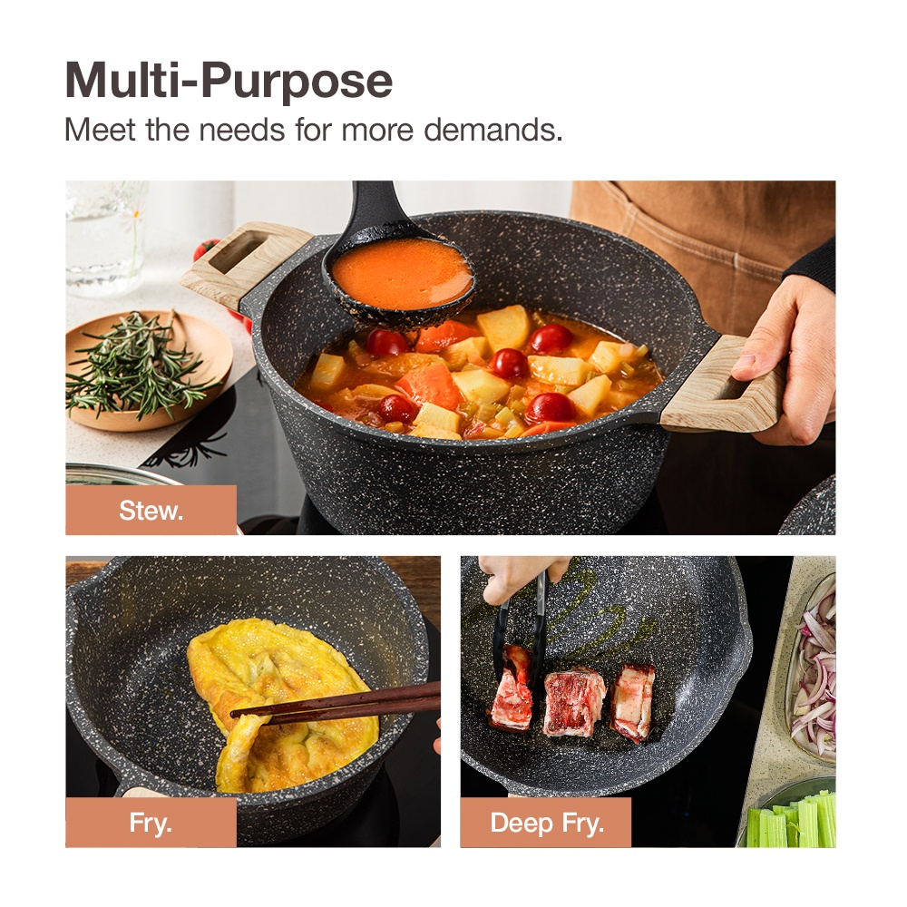 【LEUSE】Medical Stone Non-Stick Cookware Set - 5 Colors - Healthy Frying ...