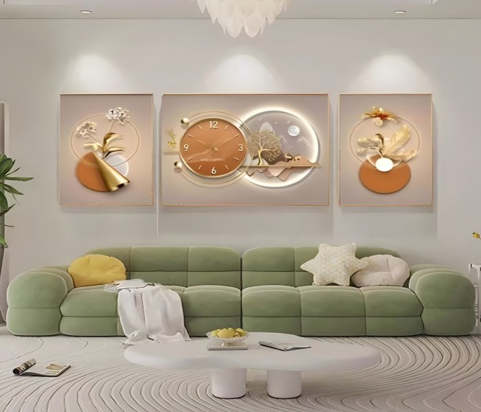 Clock mural 3 pcs set frame decor mural clock painting living room ...