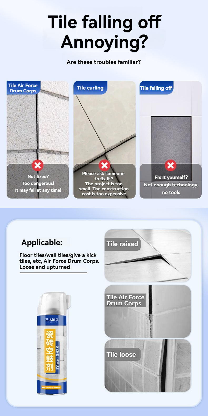 Tile adhesive glue spray tiles Repair loose Fast Bonding Prevent ...