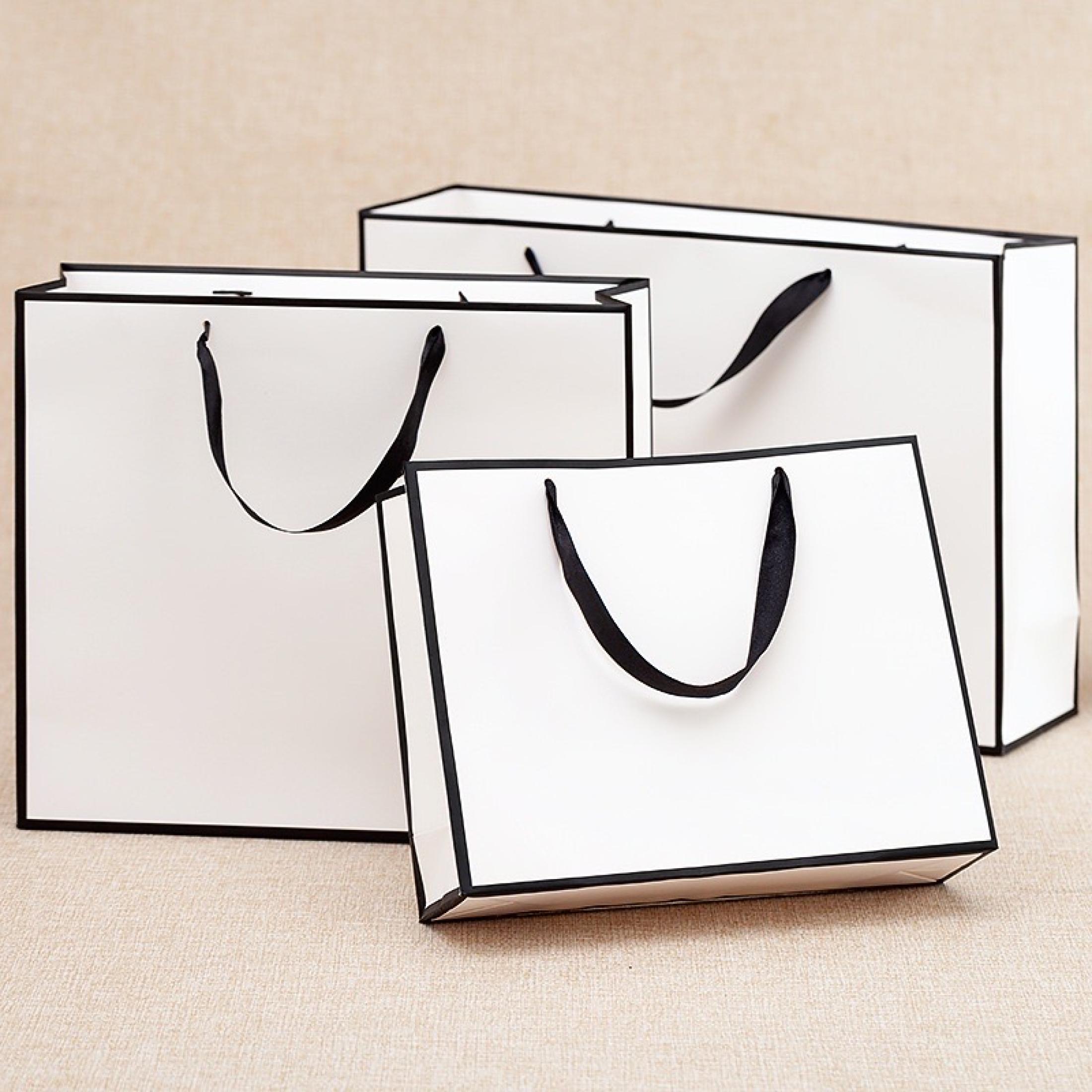 1Pc White Paper Bag W/ Black Border Gift Craft Paper Gift Plain Rope ...
