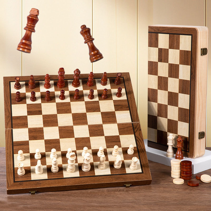 Luxury Magnetic Chess Set Traditional Wooden Folding Puzzle Chess board ...