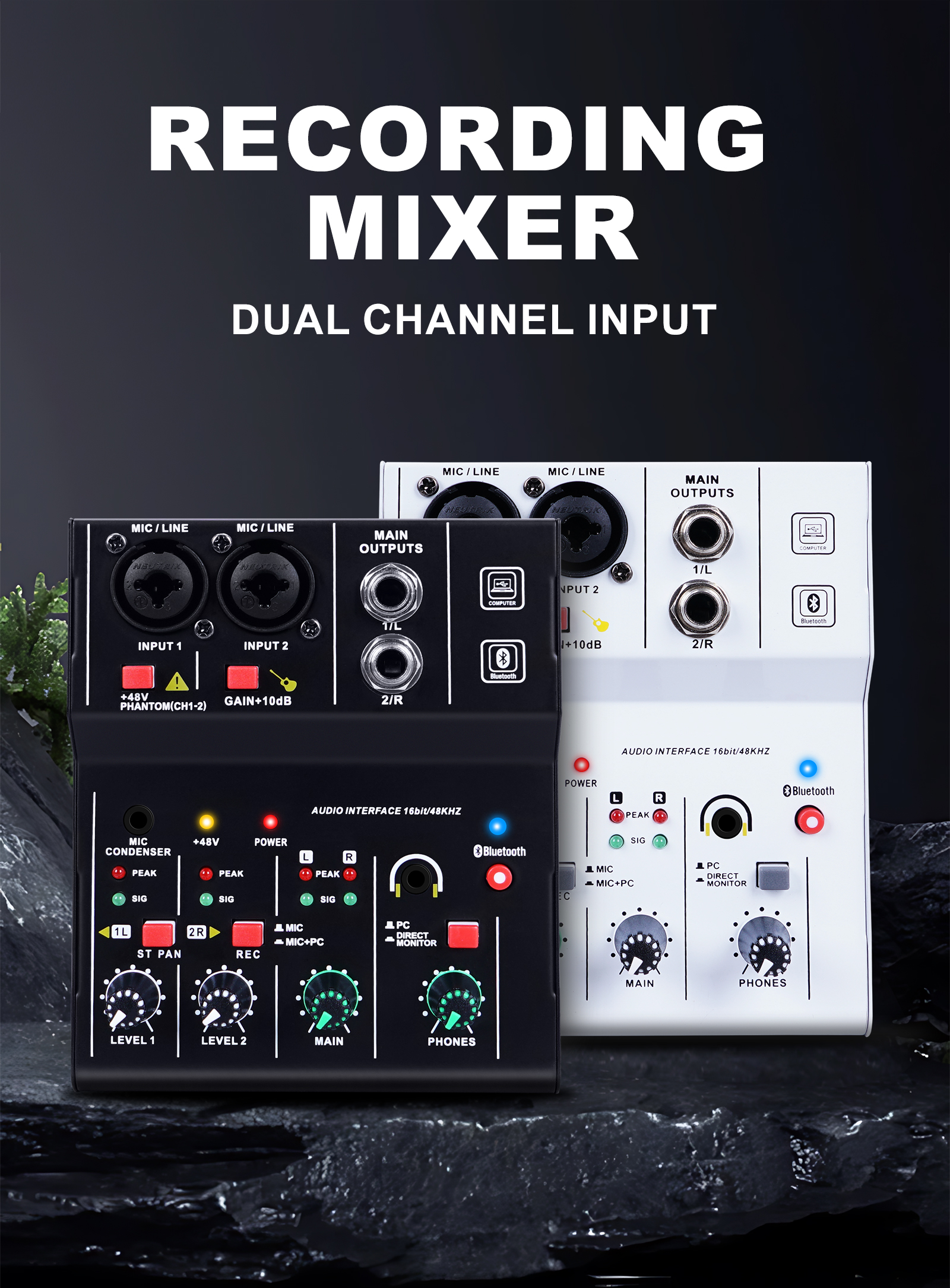 Mini 2 Channel Audio Mixer DJ Mixer Original Bluetooth USB Interface ...